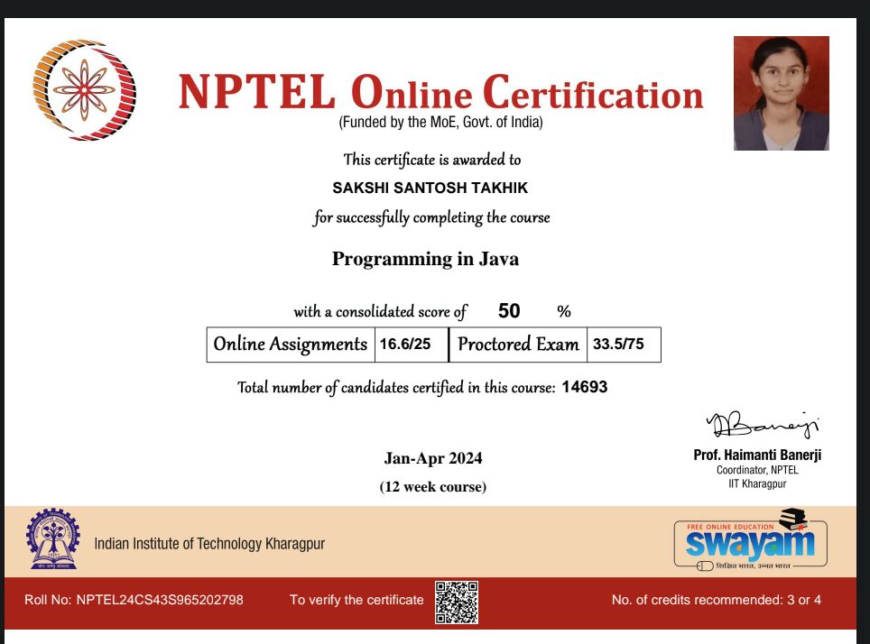 Sakshi Takhik on LinkedIn: #nptel #java Sakshi Takhik on LinkedIn: #nptel #java