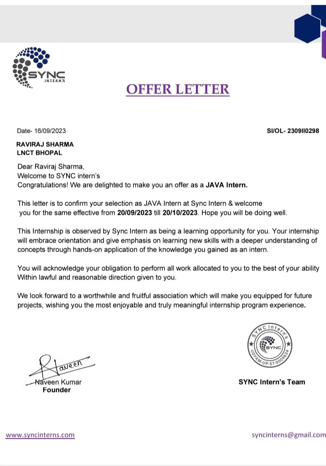 Raviraj Sharma on LinkedIn: Excited to share that I've been selected ... Raviraj Sharma on LinkedIn: Excited to share that I've been selected ...