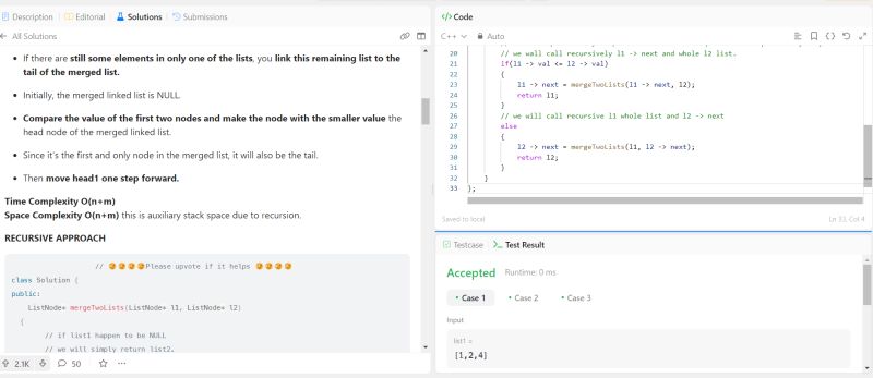 Aashish Ranjan on LinkedIn: #leetcode #codingchallenge #mergesortedlists Aashish Ranjan on LinkedIn: #leetcode #codingchallenge #mergesortedlists