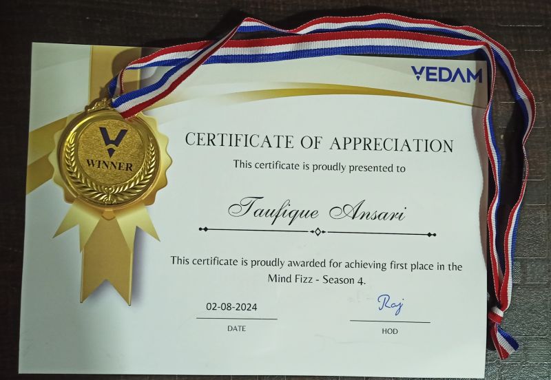 Taufique Ansari on LinkedIn: Awarded for achieving 1st Place in the ... Taufique Ansari on LinkedIn: Awarded for achieving 1st Place in the ...