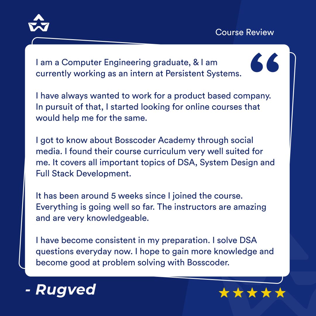 Bosscoder Academy on LinkedIn: #bosscoderacademy #reviews Bosscoder Academy on LinkedIn: #bosscoderacademy #reviews