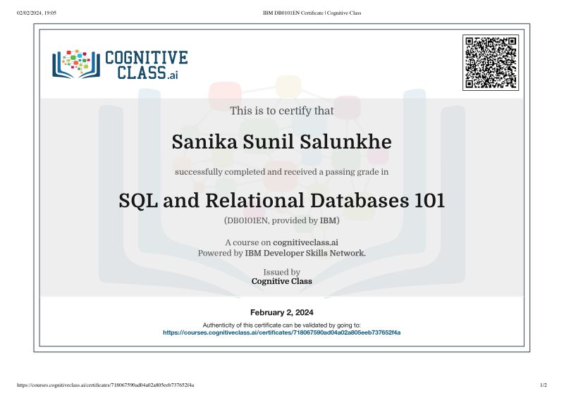 Sanika Salunkhe on LinkedIn: #sql #cognitiveclass # ... Sanika Salunkhe on LinkedIn: #sql #cognitiveclass # ...