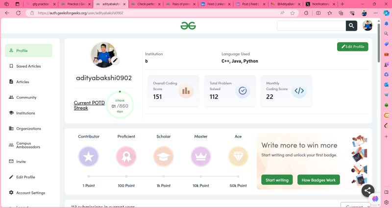 Aditya Bakshi on LinkedIn: I solved 112 problems in GFG. I learned new ... Aditya Bakshi on LinkedIn: I solved 112 problems in GFG. I learned new ...
