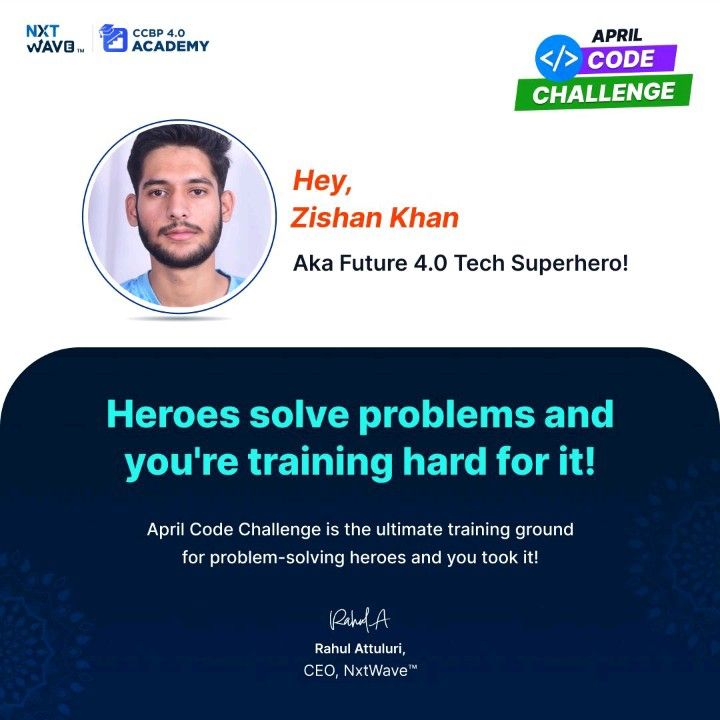 Zishan Khan on LinkedIn: #ccbp #ccbpian #ccbpacademy #challenge #coding ... Zishan Khan on LinkedIn: #ccbp #ccbpian #ccbpacademy #challenge #coding ...