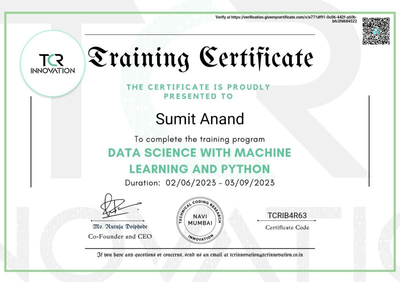 Sumit Anand on LinkedIn: #certificate #skills #tcrinnovation # ... Sumit Anand on LinkedIn: #certificate #skills #tcrinnovation # ...