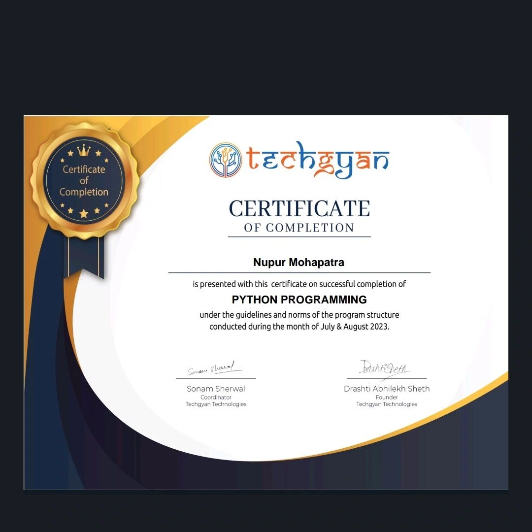 Nupur Mohapatra on LinkedIn: #pythoncourse #techgyan #pythonprogramming ... Nupur Mohapatra on LinkedIn: #pythoncourse #techgyan #pythonprogramming ...