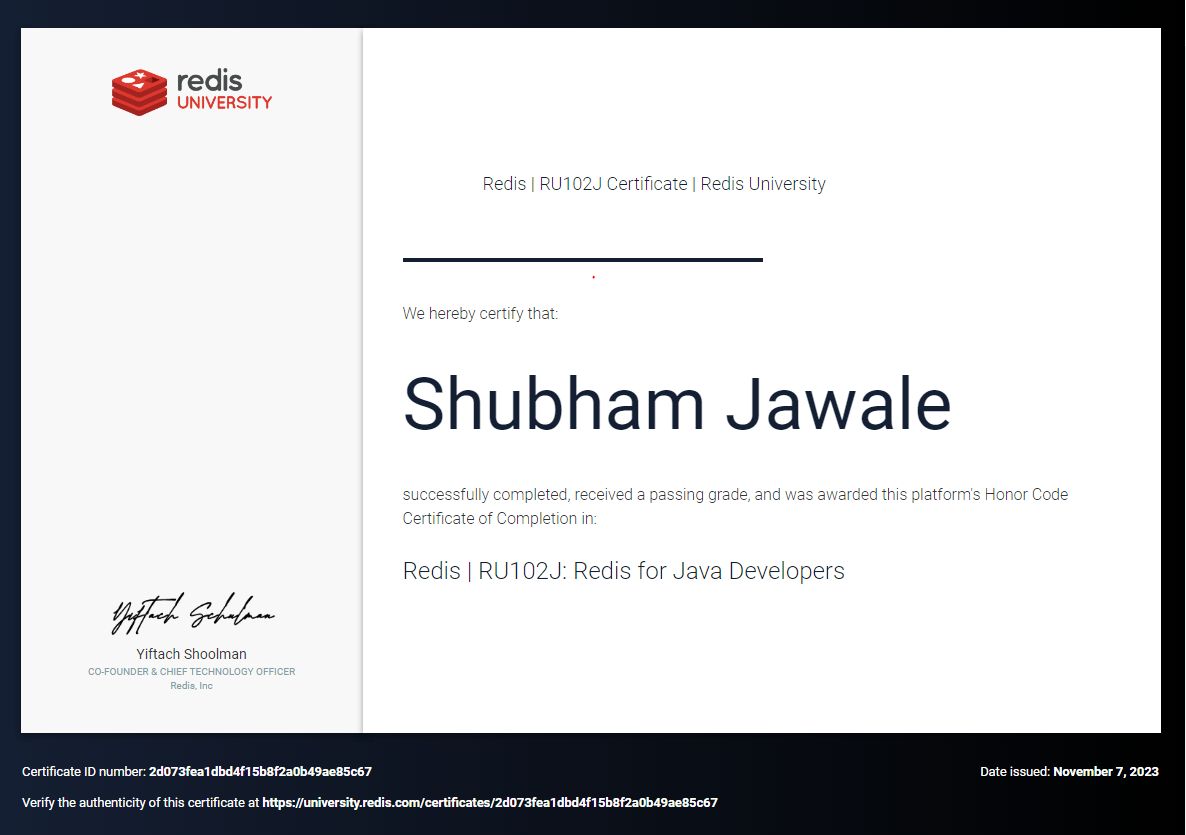Shubham Jawale on LinkedIn: #redis #universityofredis #certification #adde Shubham Jawale on LinkedIn: #redis #universityofredis #certification #adde