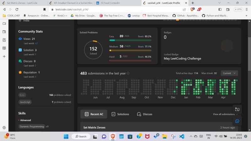 Vaishali P on LinkedIn: #week4 #50daysofcode #leetcode Vaishali P on LinkedIn: #week4 #50daysofcode #leetcode