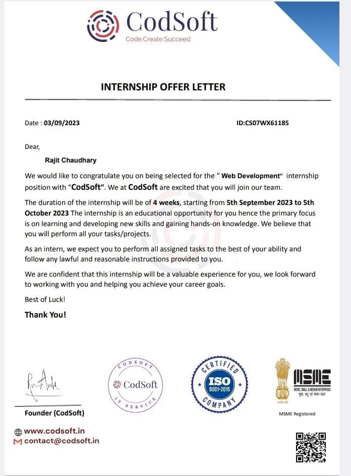 Rajit Chaudhary on LinkedIn: #internship #codsoft # ... Rajit Chaudhary on LinkedIn: #internship #codsoft # ...