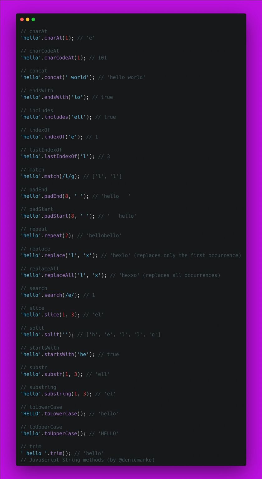 Marko Denic on LinkedIn: JavaScript String methods cheat sheet: Marko Denic on LinkedIn: JavaScript String methods cheat sheet: