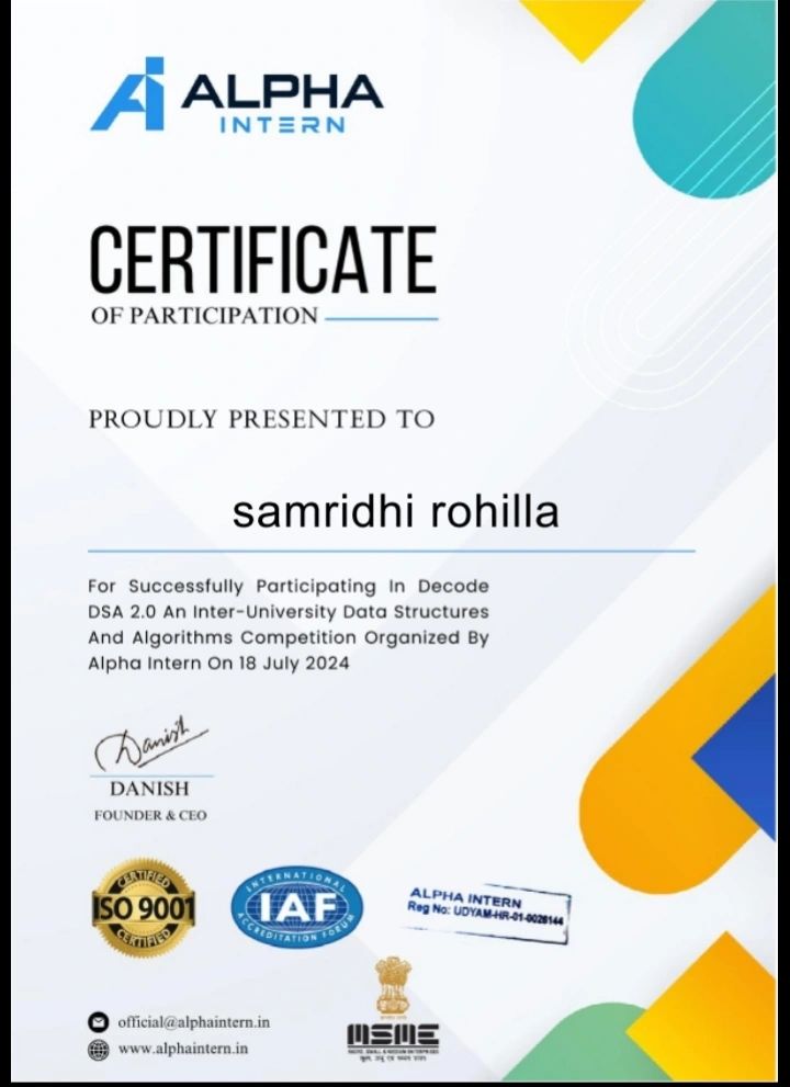 samridhi rohila on LinkedIn: #alphaintern #dsacompetition #coding # ... samridhi rohila on LinkedIn: #alphaintern #dsacompetition #coding # ...