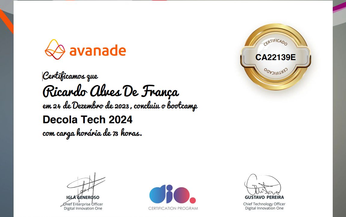RICARDO FRANÇA no LinkedIn: #dio #avanade #decolatech #mecontratajana # ... RICARDO FRANÇA no LinkedIn: #dio #avanade #decolatech #mecontratajana # ...