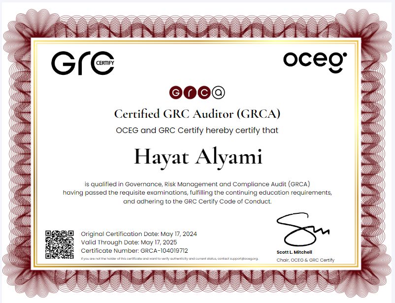 Hayat Alyami GRCA,GRCP, PMP ,C-KPIP on LinkedIn: I am delighted to ... Hayat Alyami GRCA,GRCP, PMP ,C-KPIP on LinkedIn: I am delighted to ...