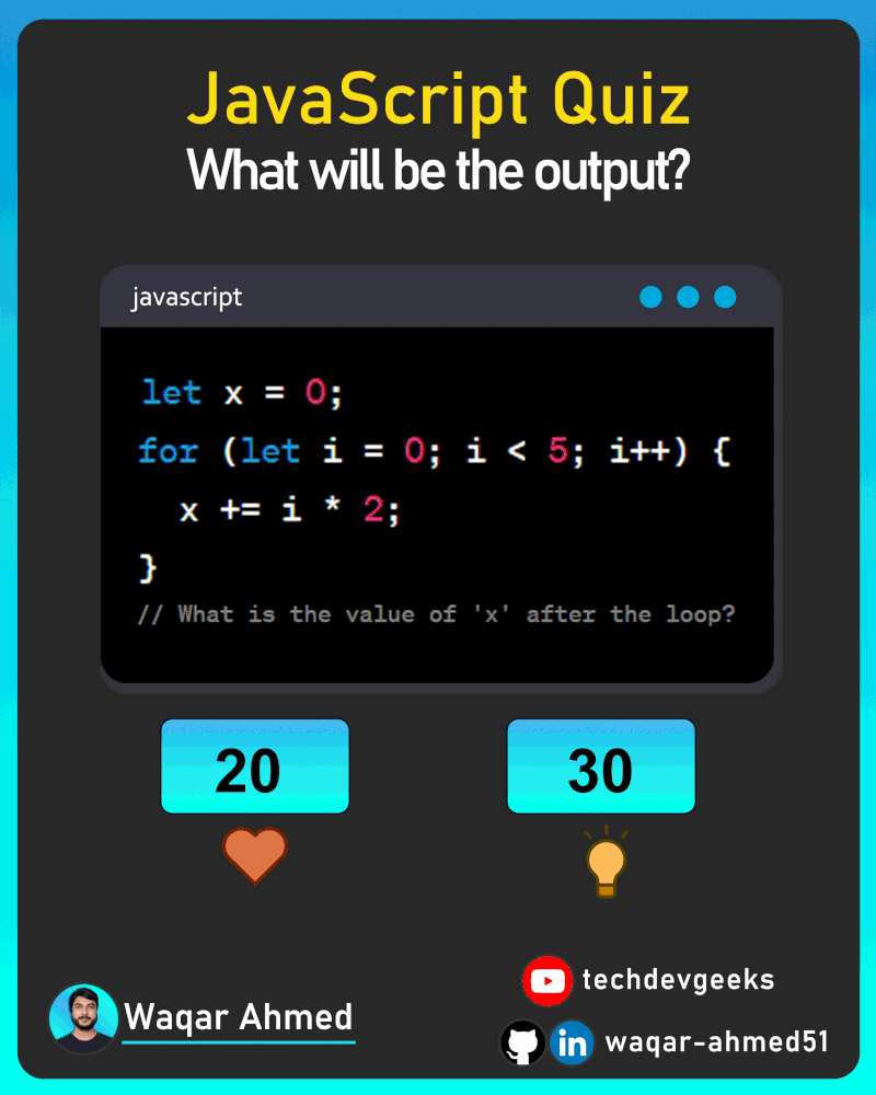 Waqar Ahmed on LinkedIn: #jsquizbywaqar #javascript #quiz Waqar Ahmed on LinkedIn: #jsquizbywaqar #javascript #quiz