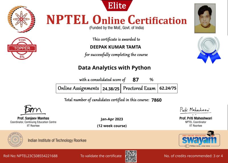 Deepak Kumar Tamta on LinkedIn: #nptel #iitroorkee #dataanalytics # ... Deepak Kumar Tamta on LinkedIn: #nptel #iitroorkee #dataanalytics # ...
