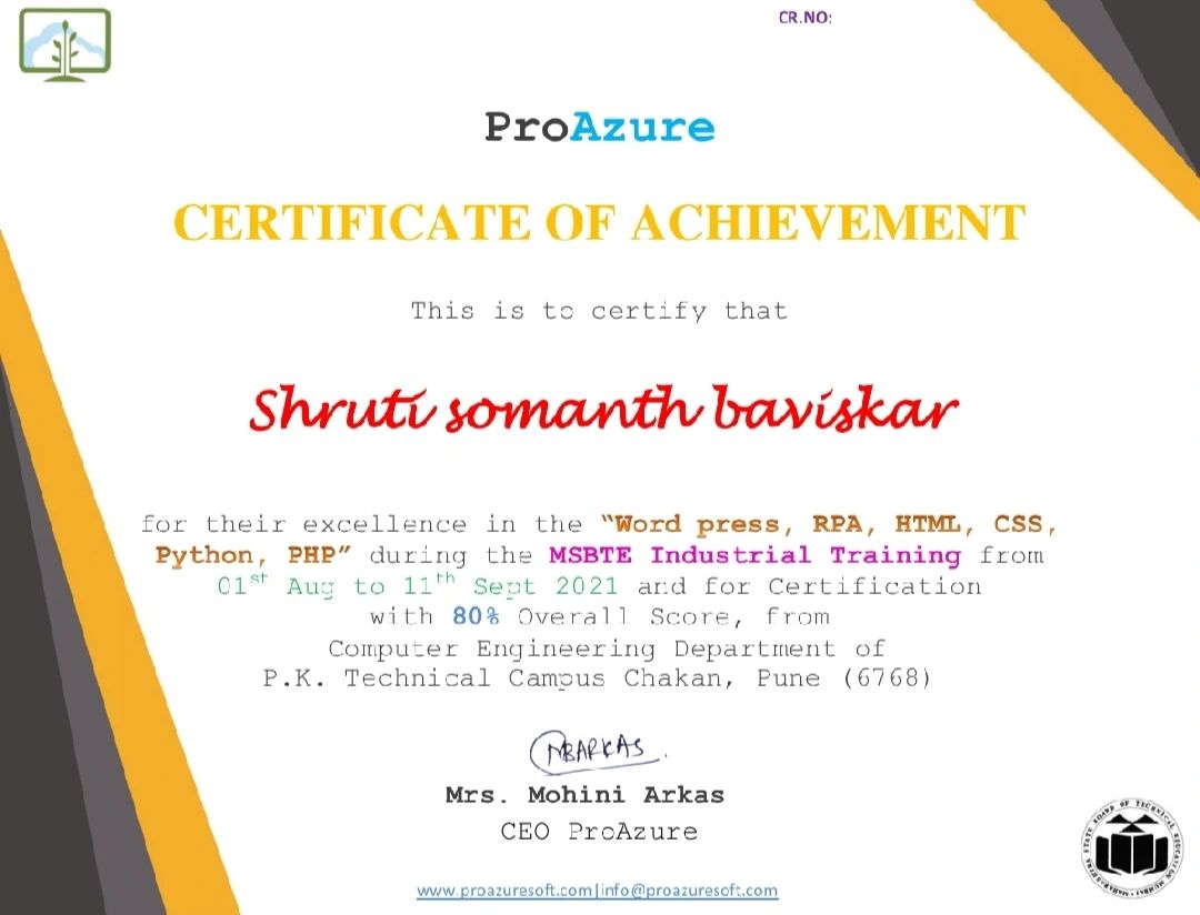 Shruti Baviskar on LinkedIn: #rpa #php #htmlcss #wordpress #achievement Shruti Baviskar on LinkedIn: #rpa #php #htmlcss #wordpress #achievement