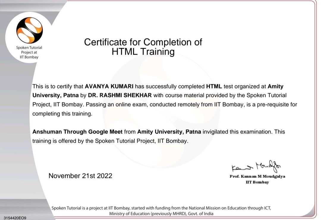 Avanya Sinha on LinkedIn: #certificateofcompletion #training #html Avanya Sinha on LinkedIn: #certificateofcompletion #training #html