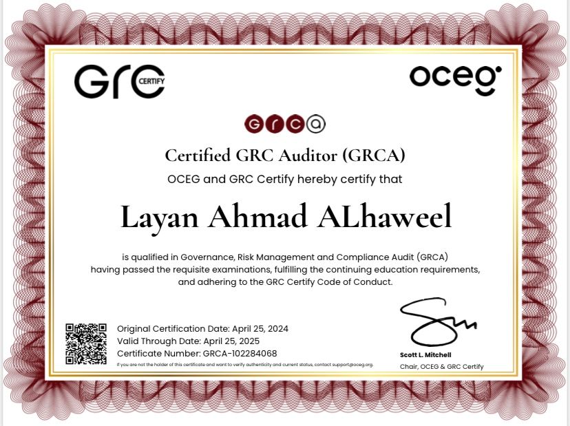 Layan A. - GRCP , GRCA on LinkedIn: #grca #oceg Layan A. - GRCP , GRCA on LinkedIn: #grca #oceg
