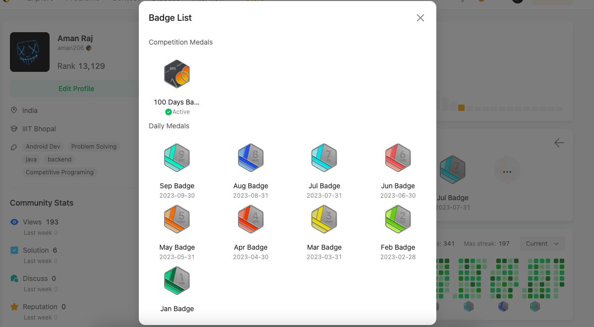 Got 10 badges on Leetcode after solving complex problems. | Aman Raj ... Got 10 badges on Leetcode after solving complex problems. | Aman Raj ...