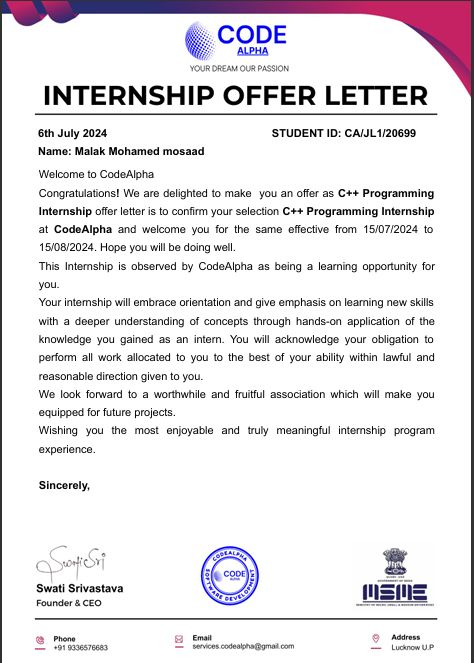 Malak Mosaad on LinkedIn: #codealpha #interships #c Malak Mosaad on LinkedIn: #codealpha #interships #c