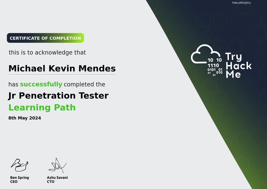 Michael Kevin Mendes on LinkedIn: #tryhackme #pentest #hacking Michael Kevin Mendes on LinkedIn: #tryhackme #pentest #hacking