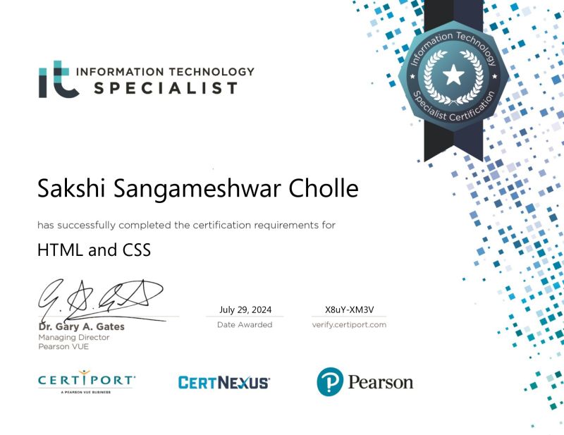 Sakshi Cholle on LinkedIn: #html #css #certiport #webdevelopment #certified Sakshi Cholle on LinkedIn: #html #css #certiport #webdevelopment #certified