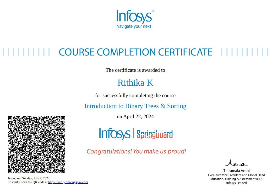 RITHIKA K on LinkedIn: #infosys #coursecompletion #learning RITHIKA K on LinkedIn: #infosys #coursecompletion #learning