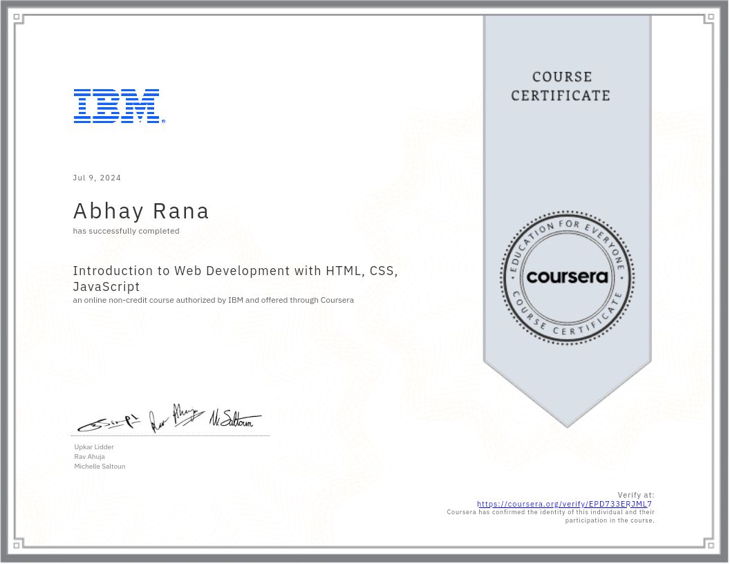 Abhay Rana on LinkedIn: #webdevelopment #ibminternship #courseralearning Abhay Rana on LinkedIn: #webdevelopment #ibminternship #courseralearning