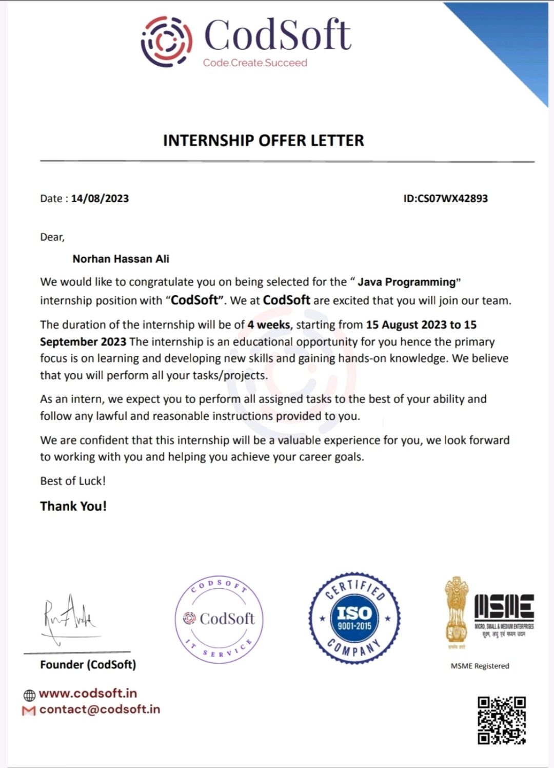 Norhan Hassan on LinkedIn: #codsoft #java_programming Norhan Hassan on LinkedIn: #codsoft #java_programming