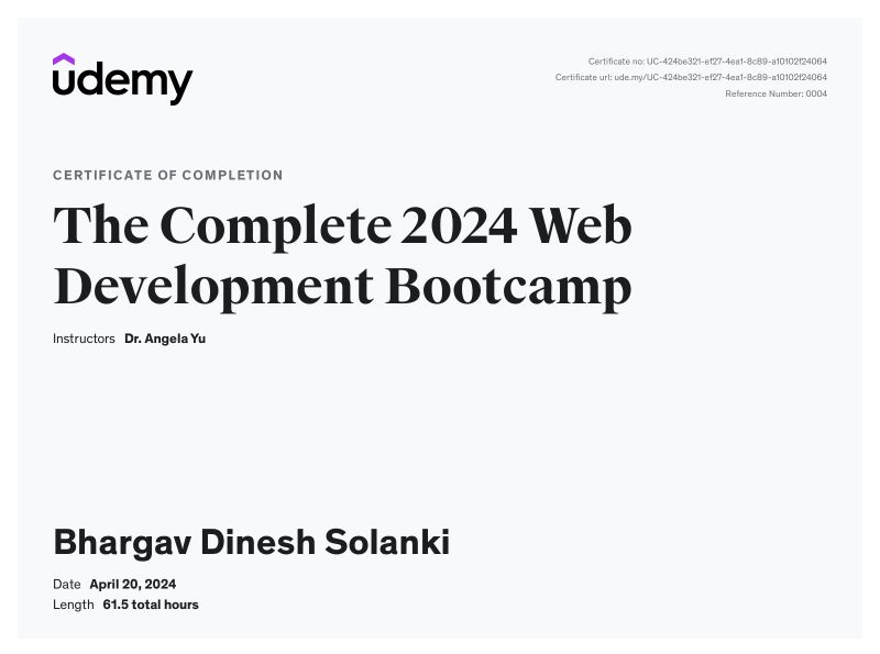 Bhargav Solanki on LinkedIn: #keeplearning #udemy #webdev #angelayu Bhargav Solanki on LinkedIn: #keeplearning #udemy #webdev #angelayu