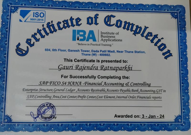 GAURI Ratnaparkhi on LinkedIn: successfully completed SAP FICO ... GAURI Ratnaparkhi on LinkedIn: successfully completed SAP FICO ...