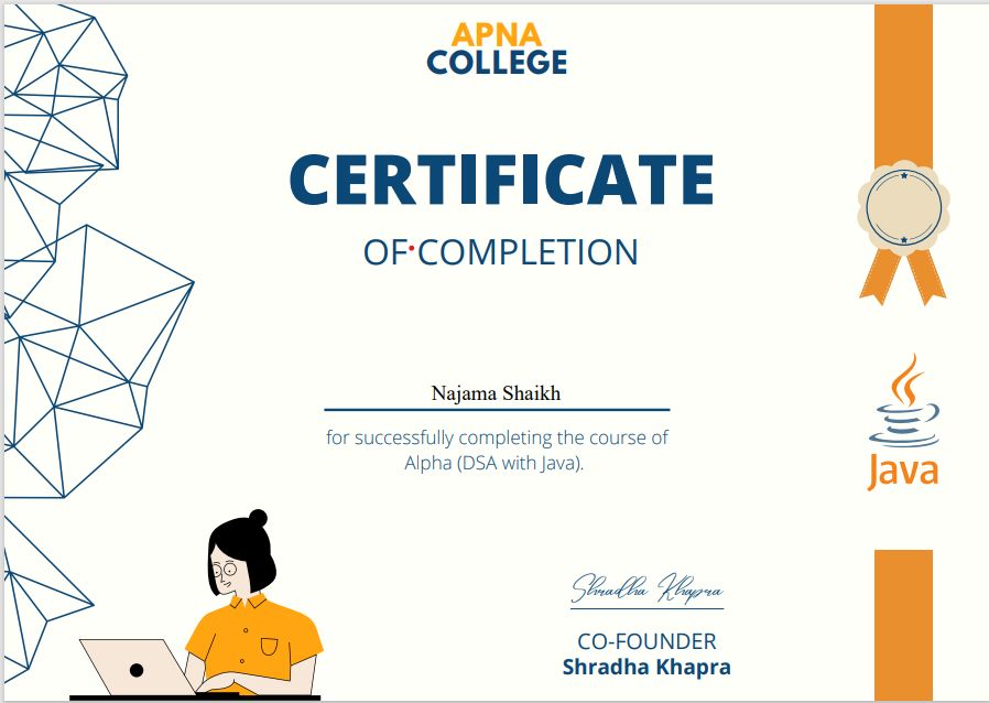 Najama Shaikh on LinkedIn: #java #dsa #apnacollege #careerready Najama Shaikh on LinkedIn: #java #dsa #apnacollege #careerready