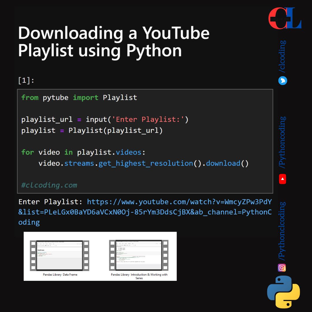 Python Coding on LinkedIn: Downloading a YouTube Playlist using Python ... Python Coding on LinkedIn: Downloading a YouTube Playlist using Python ...