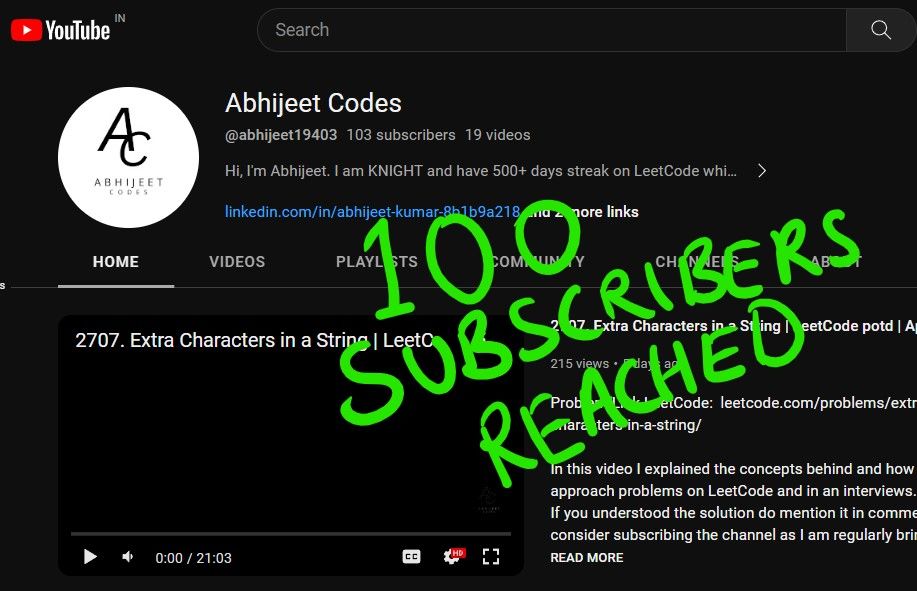 ABHIJEET KUMAR on LinkedIn: #youtube #consistency #leetcode #gfg # ... ABHIJEET KUMAR on LinkedIn: #youtube #consistency #leetcode #gfg # ...