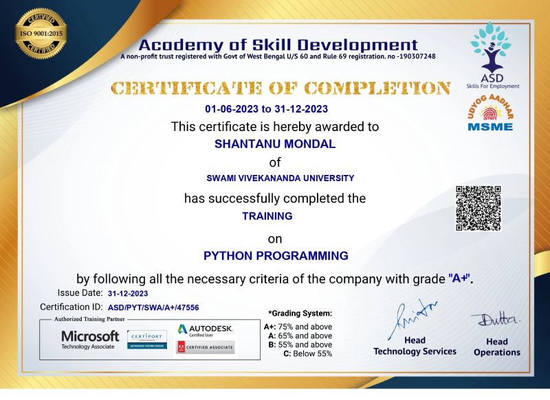 Shantanu Mondal on LinkedIn: #python #programming #certification Shantanu Mondal on LinkedIn: #python #programming #certification