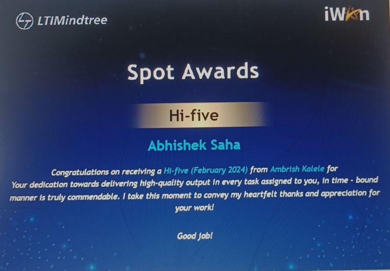 Abhishek Kumar Saha on LinkedIn: #hifiveaward #recognition #gratitude Abhishek Kumar Saha on LinkedIn: #hifiveaward #recognition #gratitude
