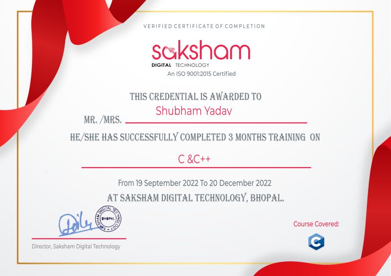 Shubham Yadav on LinkedIn: #cprogramming #cpp #certification Shubham Yadav on LinkedIn: #cprogramming #cpp #certification