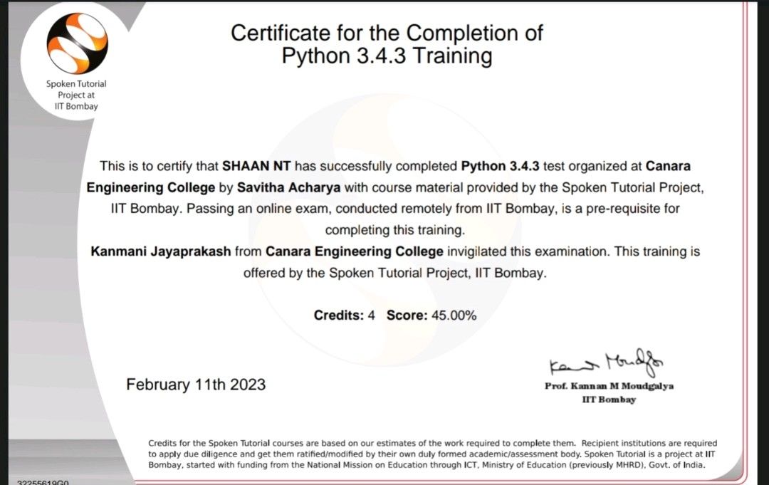 Shaan NT on LinkedIn: Completed Python Programming Course Offered By ... Shaan NT on LinkedIn: Completed Python Programming Course Offered By ...