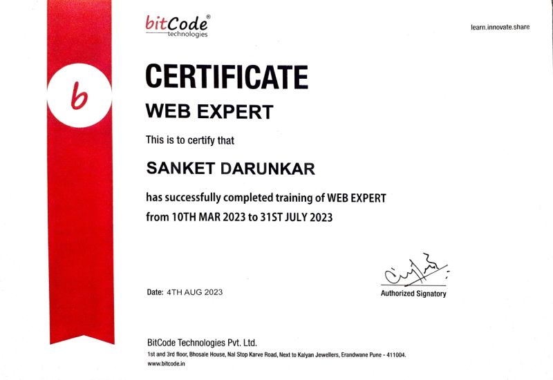 Sanket Darunkar on LinkedIn: #webexpert #reactdeveloper #nodejs #earned ... Sanket Darunkar on LinkedIn: #webexpert #reactdeveloper #nodejs #earned ...