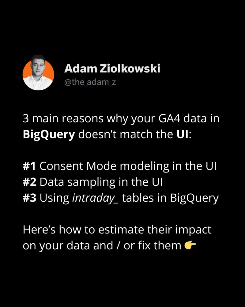 Adam Ziolkowski on LinkedIn: 3 main reasons why GA4 data in BigQuery ... Adam Ziolkowski on LinkedIn: 3 main reasons why GA4 data in BigQuery ...