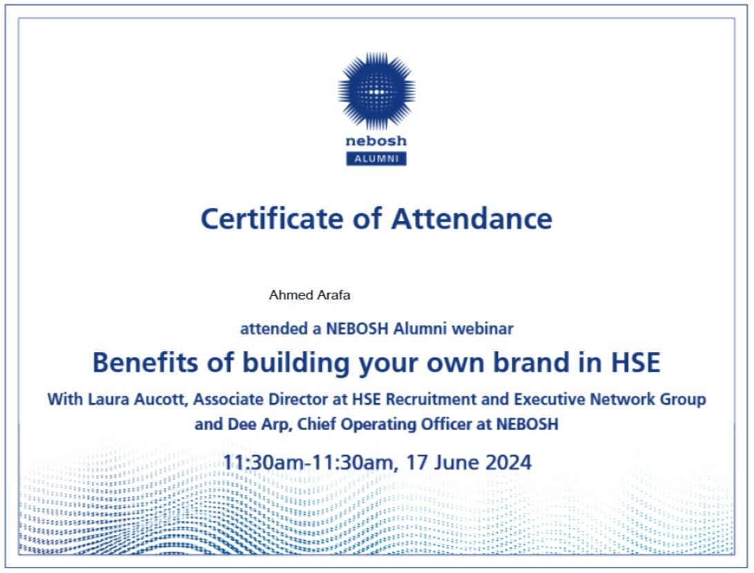 Ahmed Arafa, CertIOSH, IDipNEBOSH on LinkedIn: #nebosh #branding # ... Ahmed Arafa, CertIOSH, IDipNEBOSH on LinkedIn: #nebosh #branding # ...