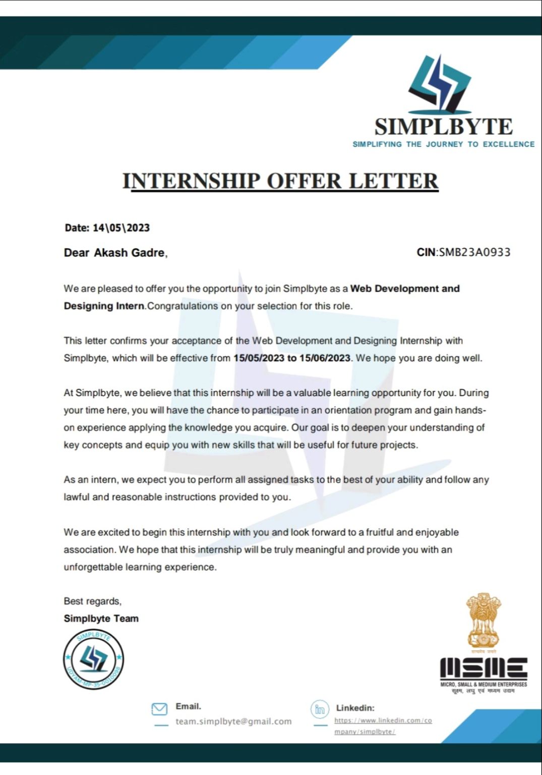 Akash Pawar Gadre on LinkedIn: #simplbyte #simplbyte Akash Pawar Gadre on LinkedIn: #simplbyte #simplbyte