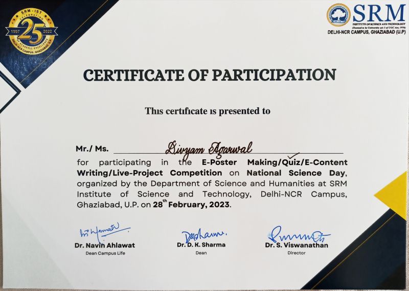 Divyam Agarwal on LinkedIn: #srmist #certificateofparticipation Divyam Agarwal on LinkedIn: #srmist #certificateofparticipation