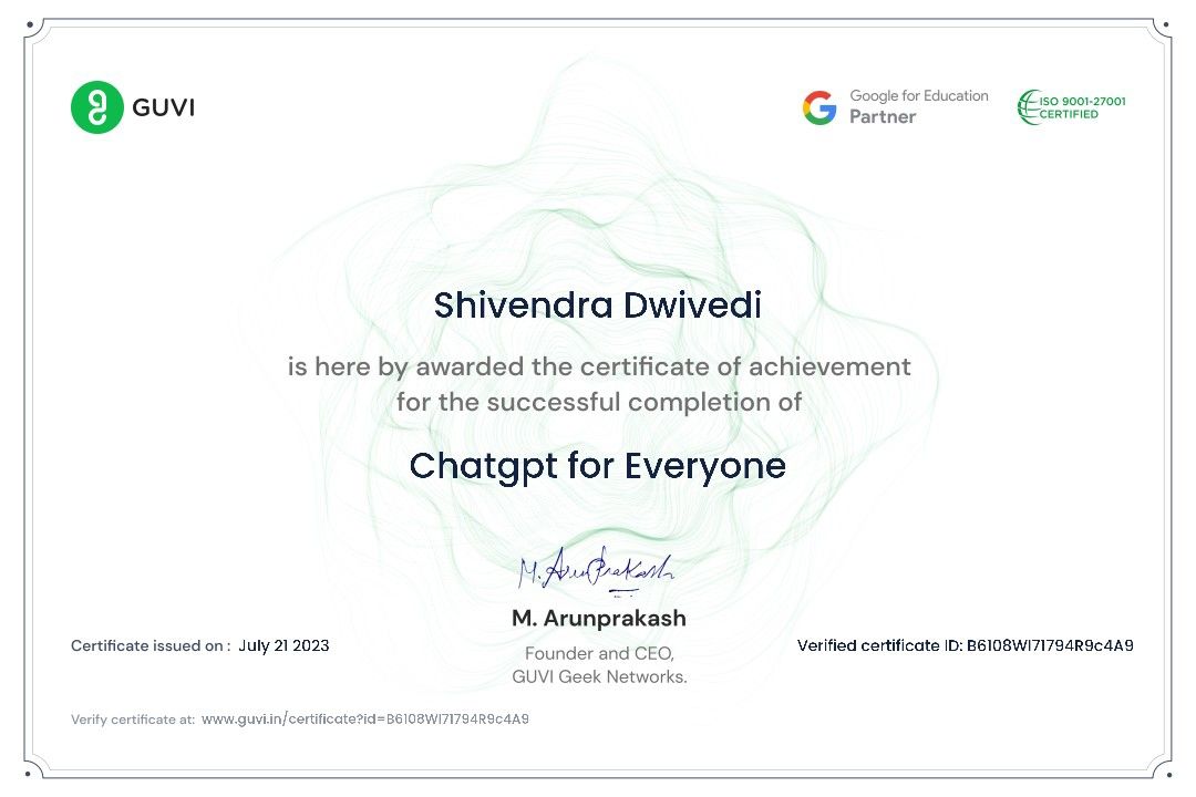 SHIVENDRA DWIVEDI on LinkedIn: #chatgpt #iit #certificate #guvi SHIVENDRA DWIVEDI on LinkedIn: #chatgpt #iit #certificate #guvi