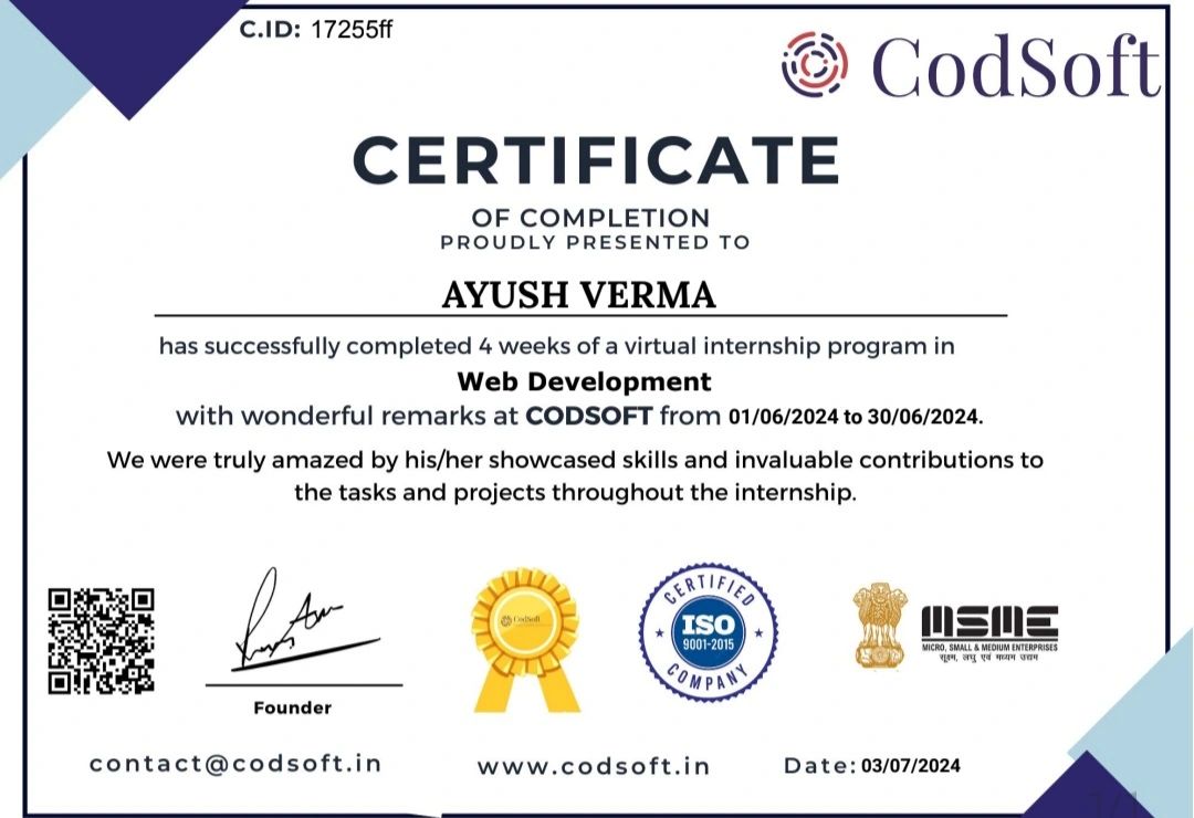 Ayush Verma on LinkedIn: #internship #webdevelopment Ayush Verma on LinkedIn: #internship #webdevelopment
