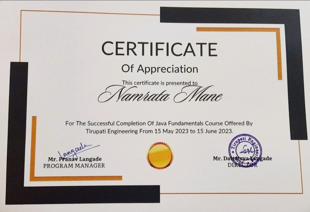 Namrata Mane on LinkedIn: #javaprogramming #certification # ... Namrata Mane on LinkedIn: #javaprogramming #certification # ...