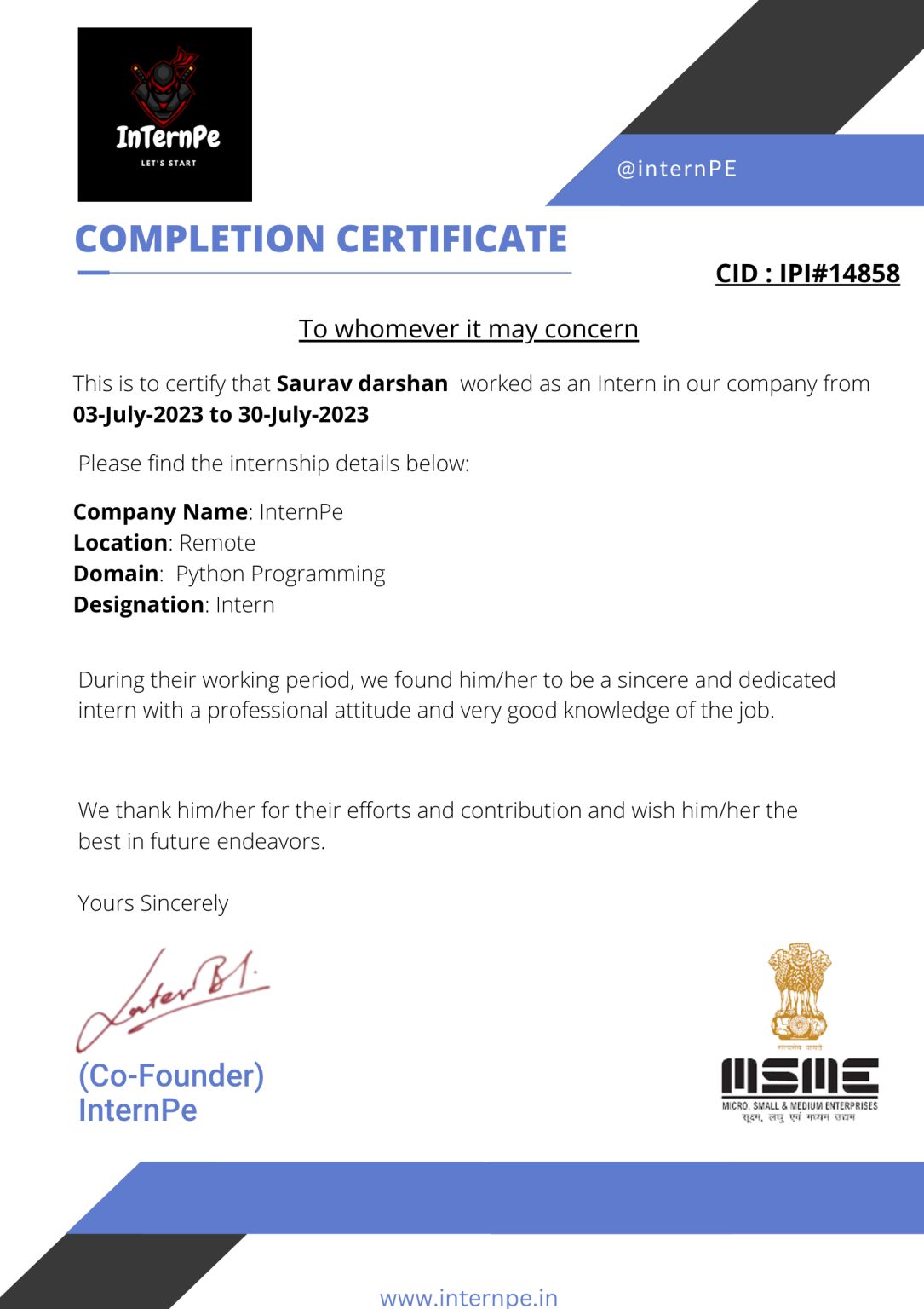 Saurav Darshan on LinkedIn: #internpe Saurav Darshan on LinkedIn: #internpe