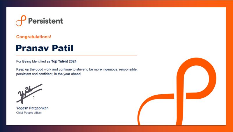 Pranav Patil on LinkedIn: #toptalent2024 #persistentsystems | 11 comments Pranav Patil on LinkedIn: #toptalent2024 #persistentsystems | 11 comments