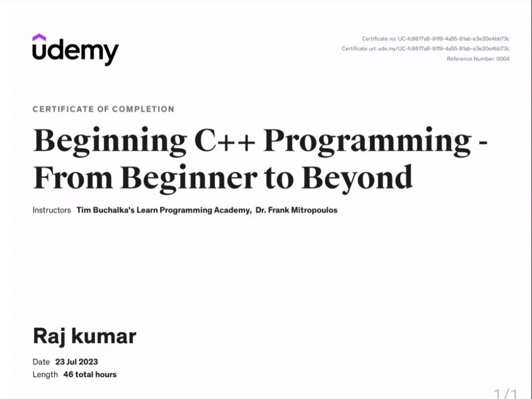 Raj Kumar on LinkedIn: Hello folks, I have completed C++ on the Udemy ... Raj Kumar on LinkedIn: Hello folks, I have completed C++ on the Udemy ...