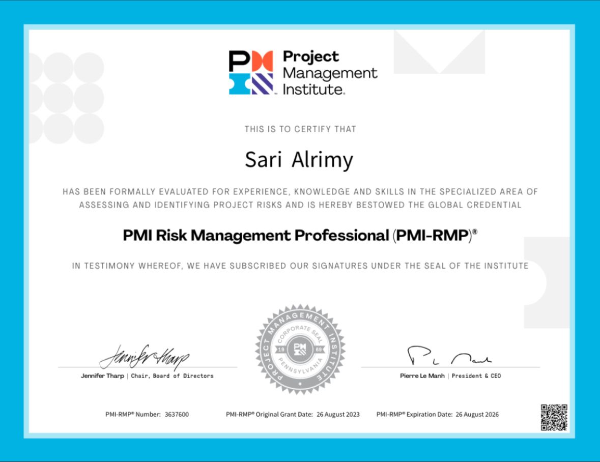 Sari Alrimy RMP, IPMP, GRCP, GRCA,CERS, RIMS, CRM, FRM on LinkedIn: I’m ... Sari Alrimy RMP, IPMP, GRCP, GRCA,CERS, RIMS, CRM, FRM on LinkedIn: I’m ...